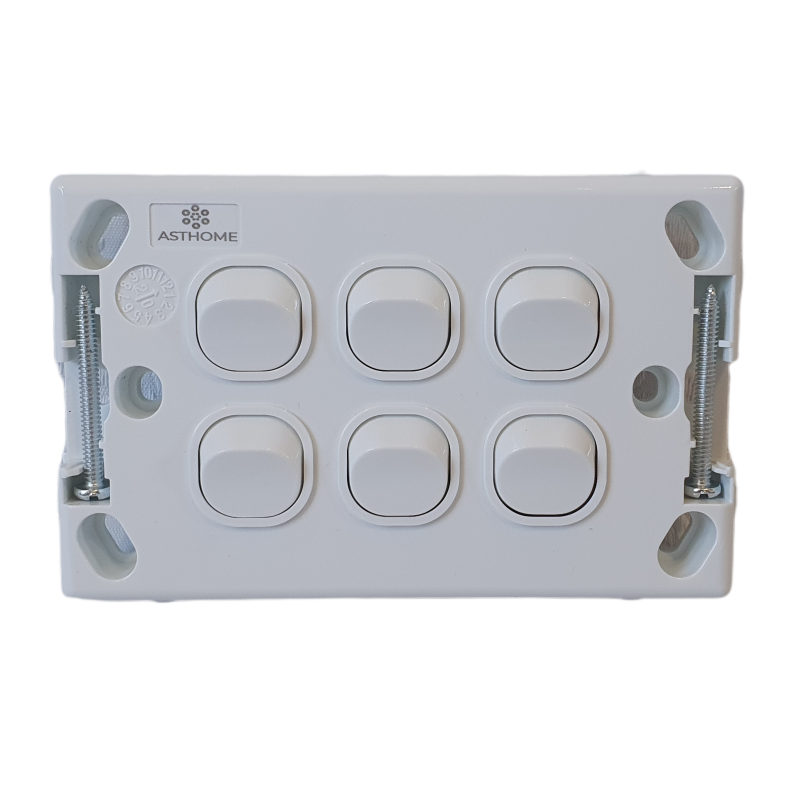 NLS 6 Gang Switch 10A Horizontal – Asthome Smart Electrical Supplies